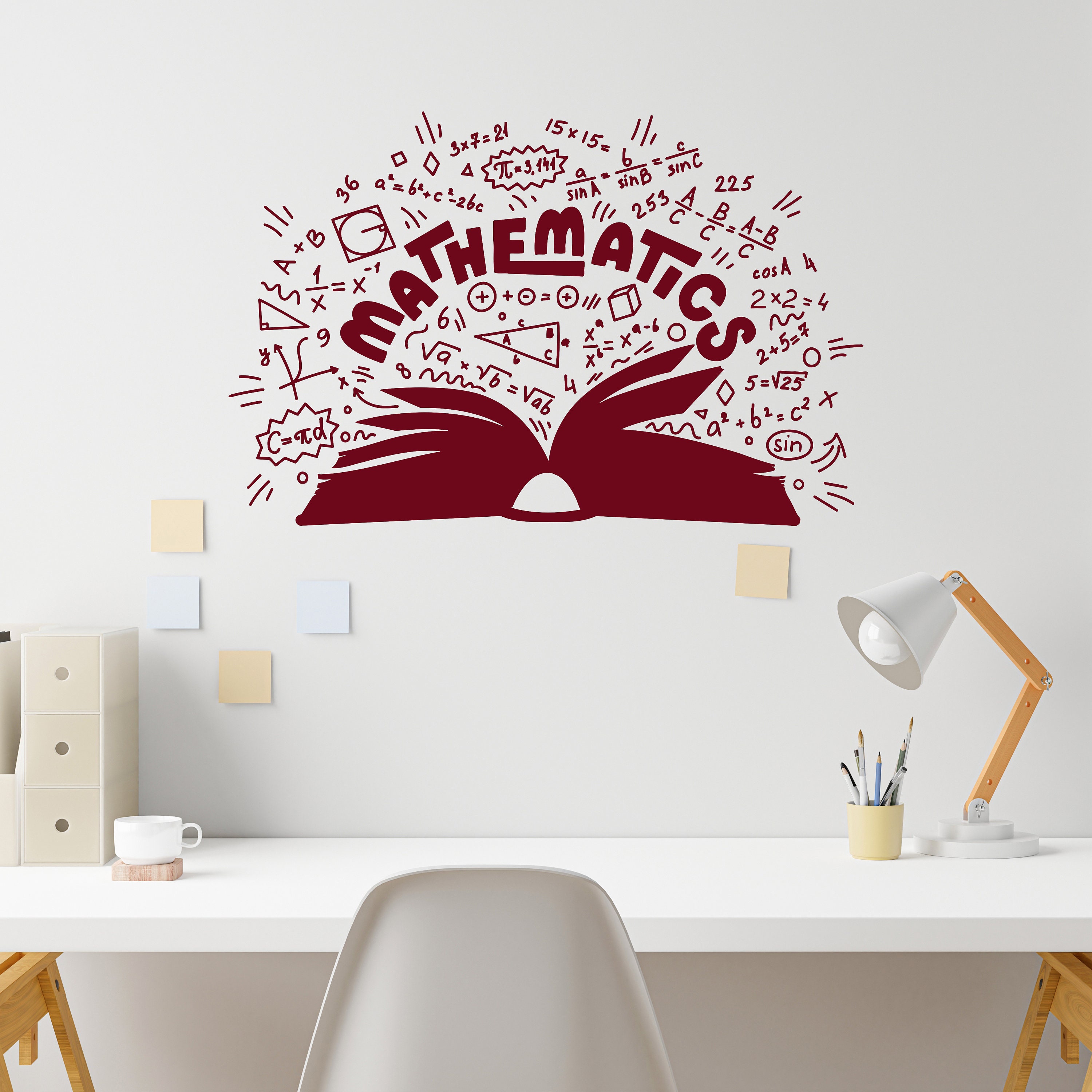 Mathematics Vinyl Wall Decal Math Symbols School Open Book Classroom ...