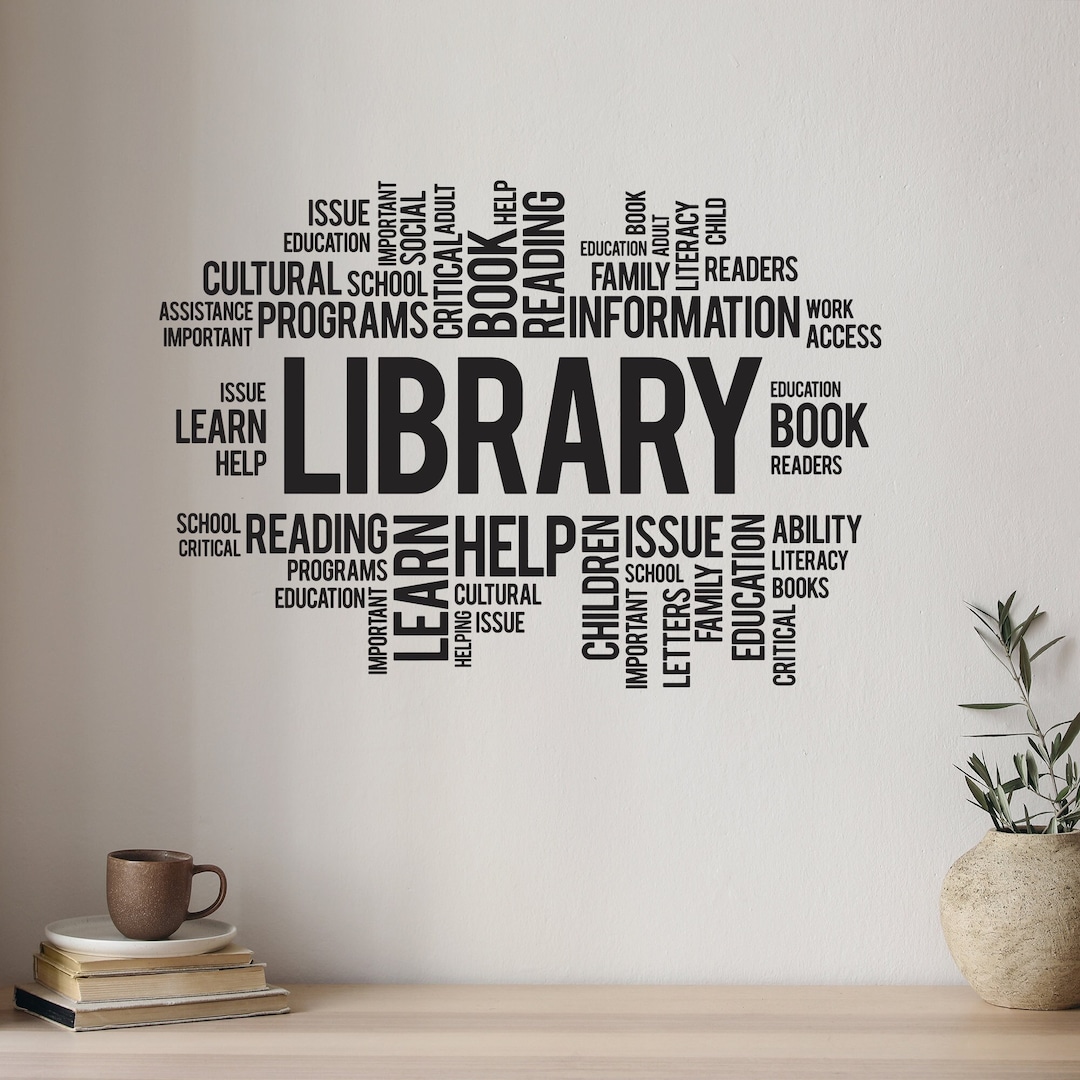 Book Lover's Library Words Vinyl Wall Sticker - Reading Nook Decor ...