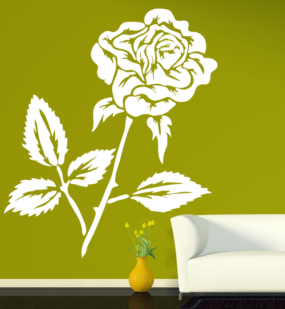 Large Wall Vinyl Decal Beautiful Flower Bud Rose Thorns Home Decor ...