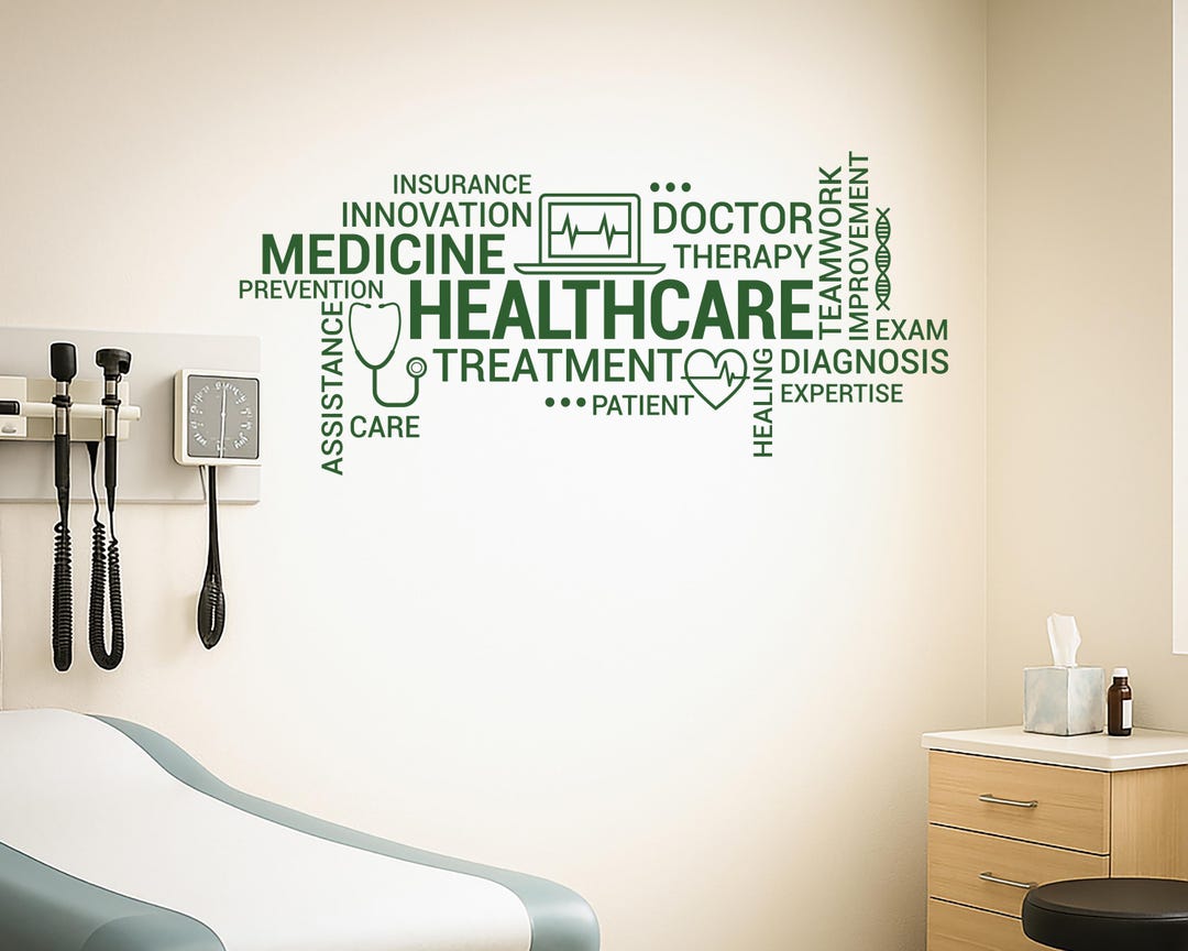 Healthcare Vinyl Wall Decal Health Wellness Words Cloud Clinic Hospital ...