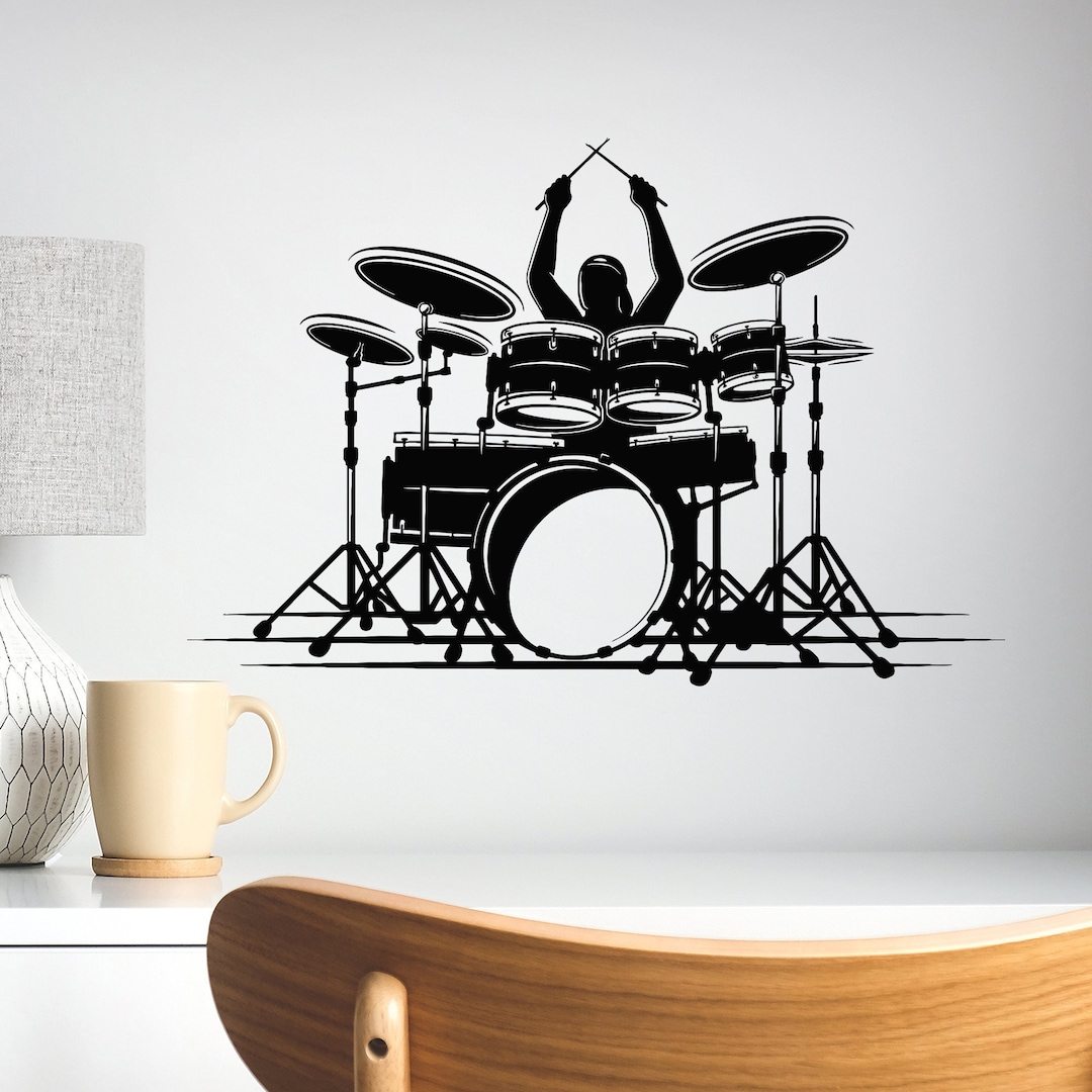 Drummer Vinyl Wall Decal Drums School Music Lover Sound Studio Musical ...