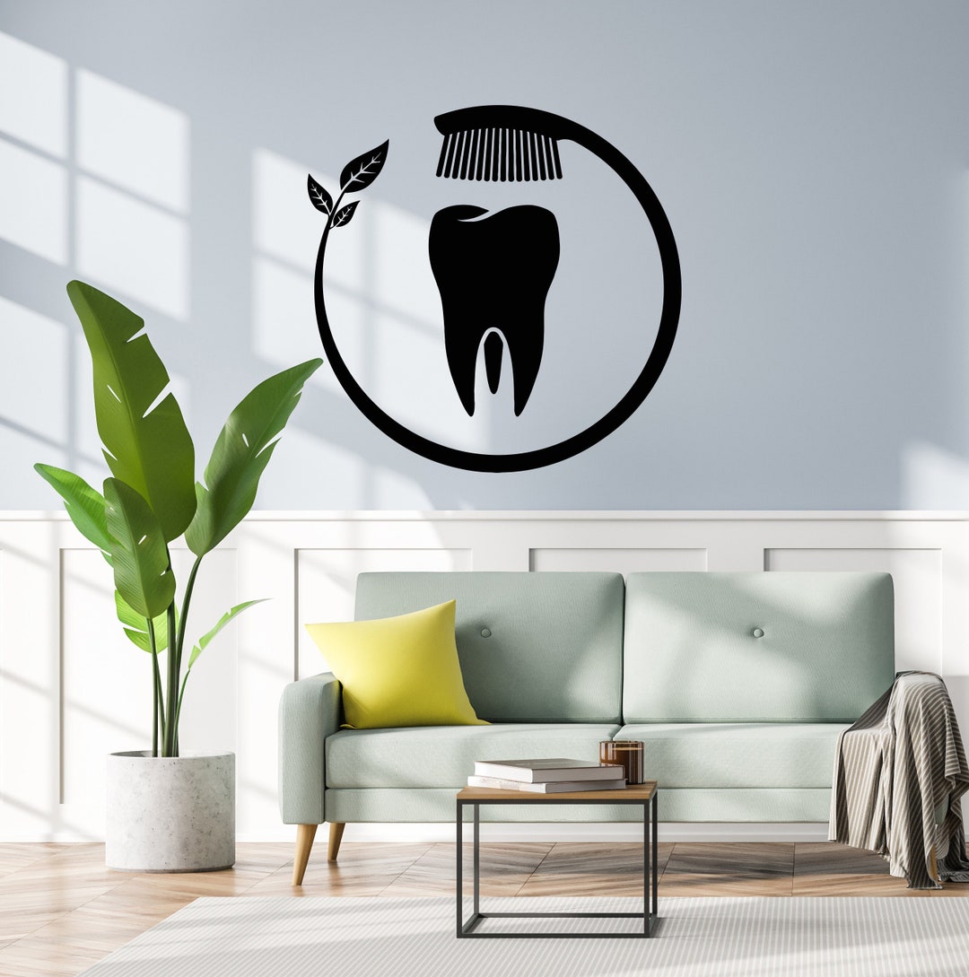 Tooth Vinyl Wall Decal Toothbrush Bathroom Dental Clinic Dentist Office ...