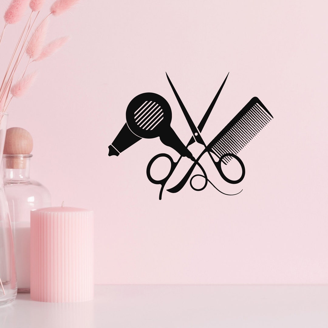 Hairdresser Vinyl Wall Decal Barber Tools Hairstyle Comb Scissors ...