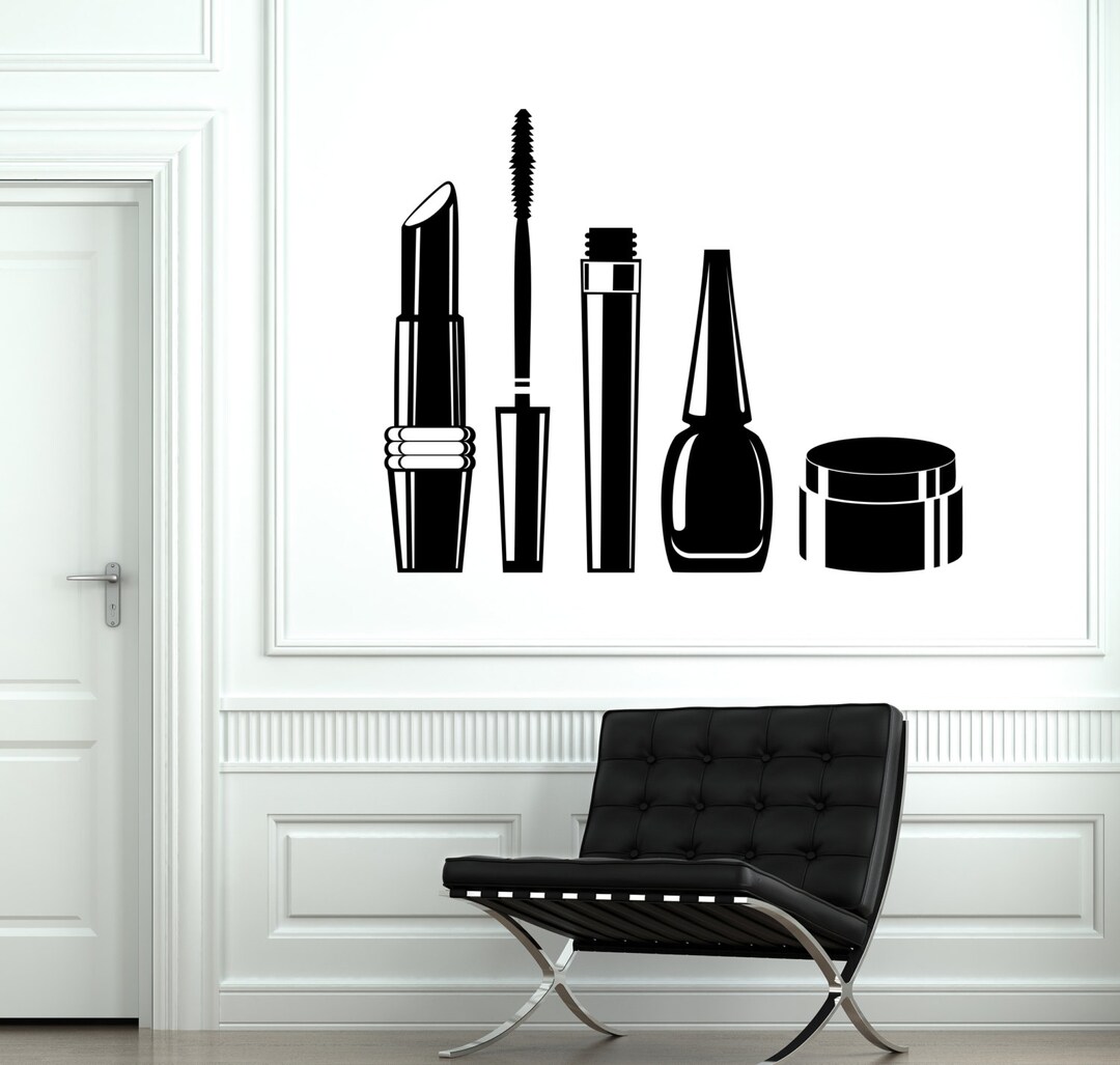 Wall Vinyl Decal Hair Salon Beauty Cosmetics Mascara Lipstick Face ...