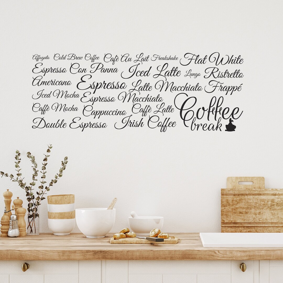 Types of Coffee Vinyl Decal Kitchen Wall Decor Coffee Shop Wall Sticker ...