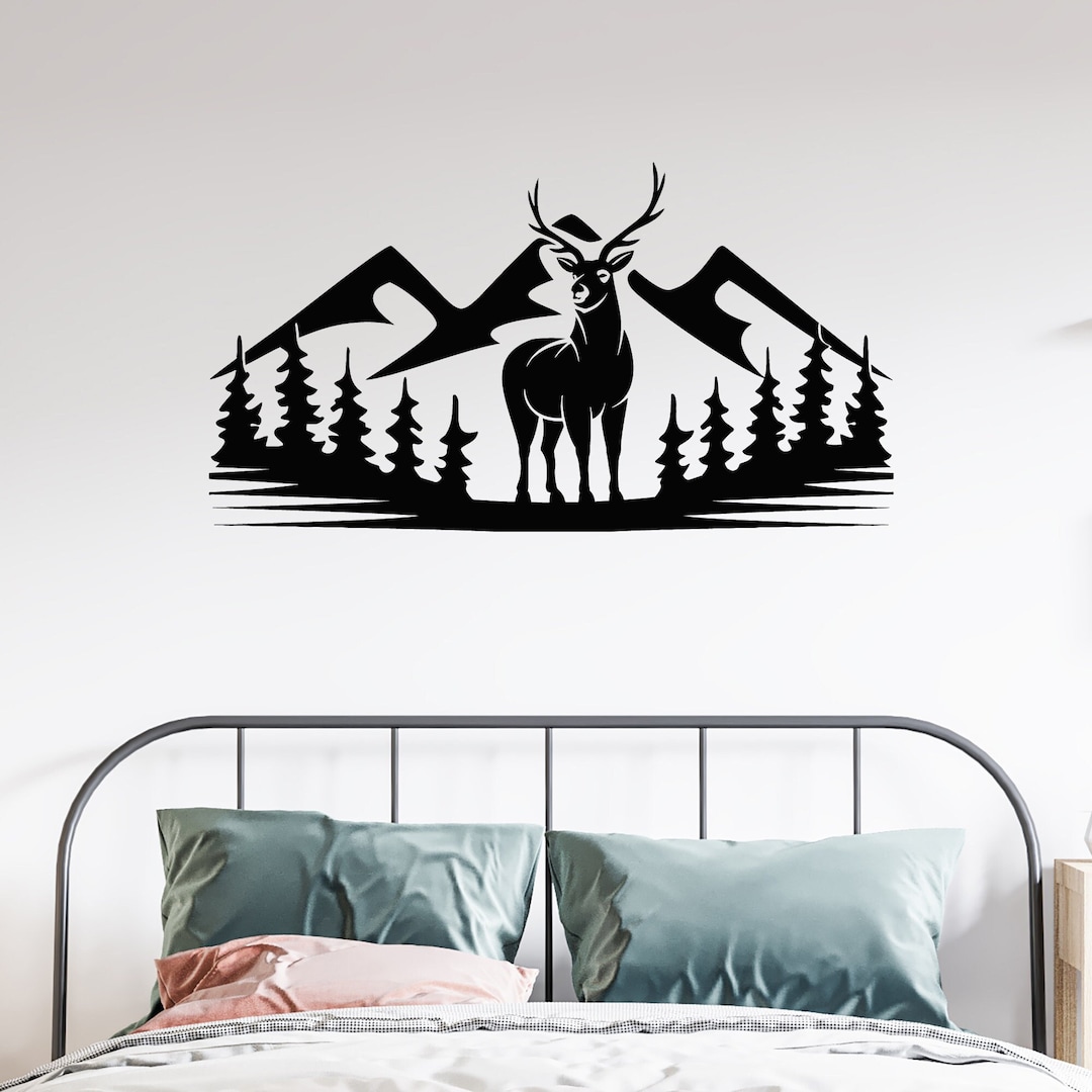 Deer Vinyl Wall Decal Animal Forest Mountains Nature Stickers Mural ...