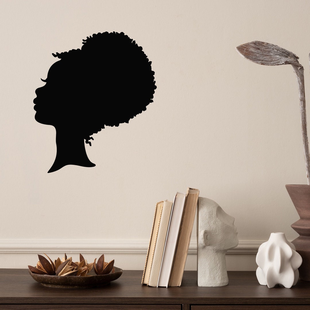 Girl Head Vinyl Wall Decal Profile Beauty Face Curly Hair Black Lady ...