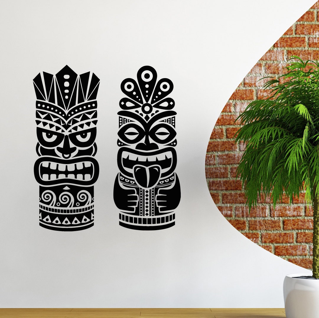 Tiki Vinyl Wall Decal Totem Traditional Statue Polynesia Hawaii Tribal ...