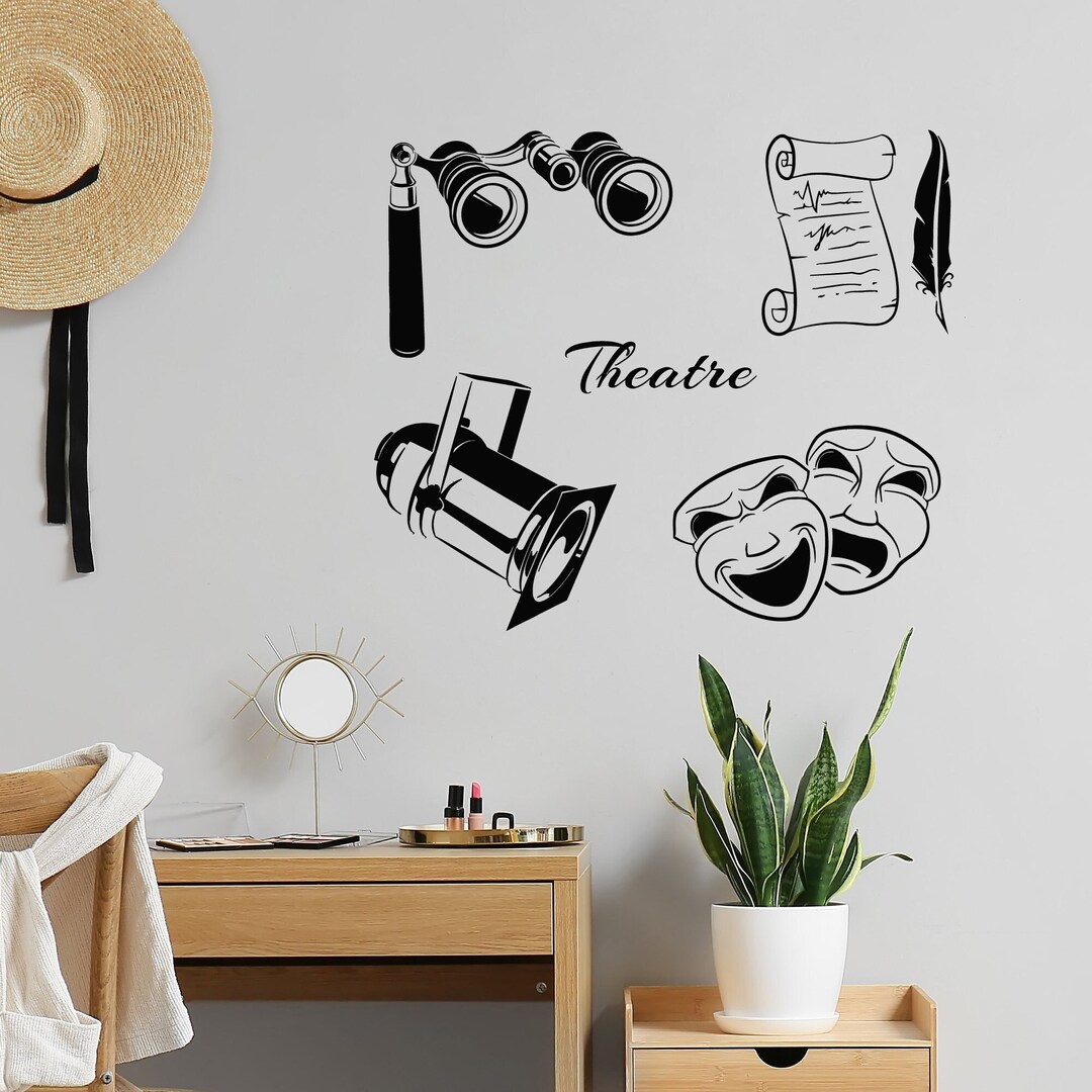 Theatre Vinyl Wall Decal Masks Bincocular Theatrical Art Laughing ...