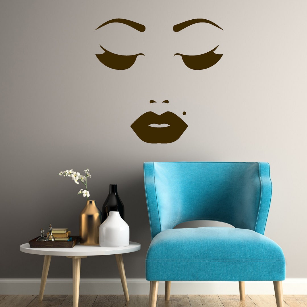 Female Beautiful Face Vinyl Wall Decal Beauty Hair Girl Room Stickers ...