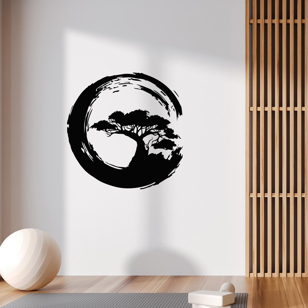 Zen Tree Vinyl Wall Decal Enso Circle Bonsai Tree Meditation Room Yoga ...