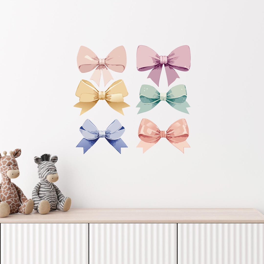 Ribbon Bow Wall Decals, Soft Multicolor Nursery Vinyl Decor, Elegant ...