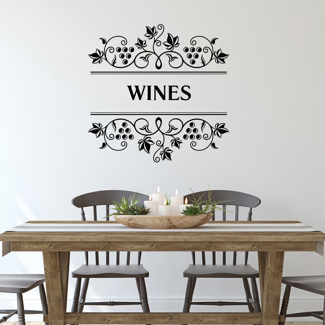 Nature Inspired Wine Decor Vinyl Wall Art Grapes Kitchen Interior Bar ...