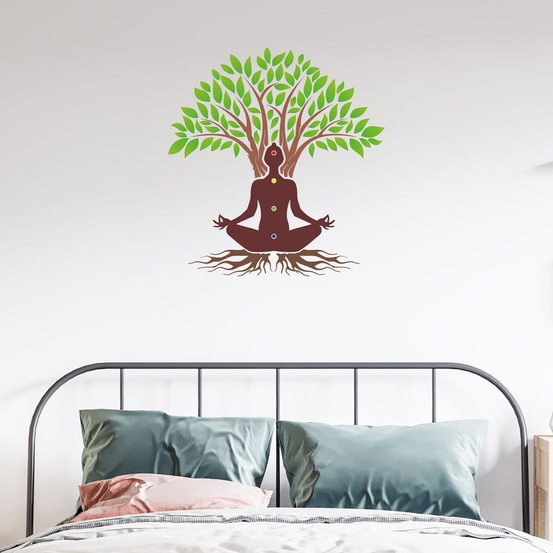 Yoga Tree of Life Wall Decal – Meditating Woman With Chakras Vinyl ...