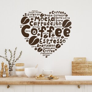 Coffee Lover's Heart Vinyl Wall Decal - Coffee Shop Decor Bar Kitchen ...