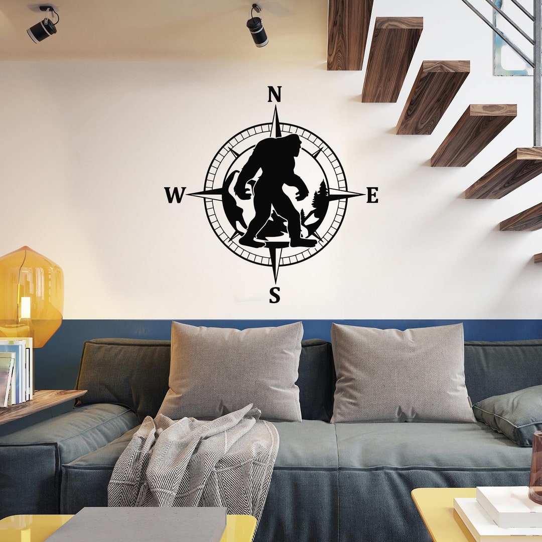 Bigfoot Compass Vinyl Wall Decal: Sasquatch Silhouette Decor (#8644dg ...