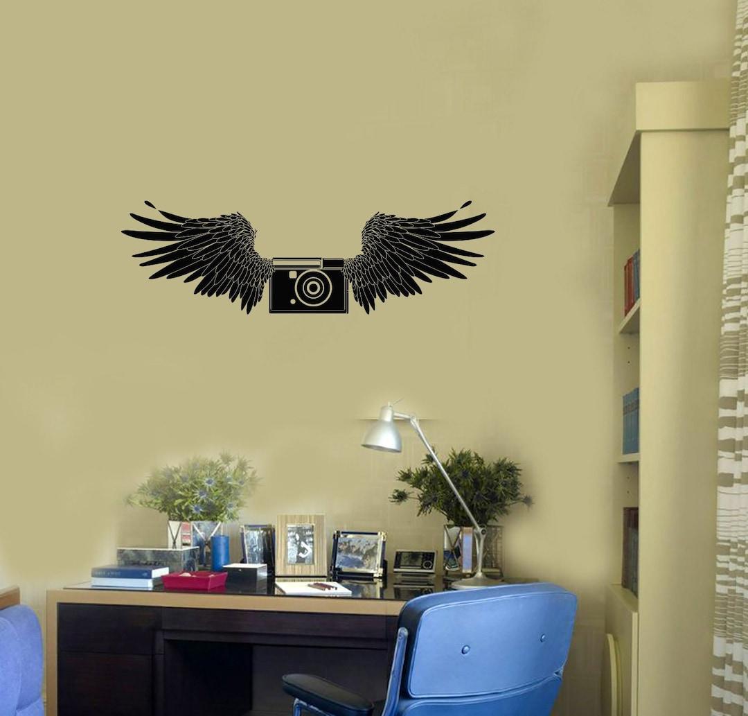 Camera Vinyl Wall Decal Wings Photo Photography Salon Photographer ...
