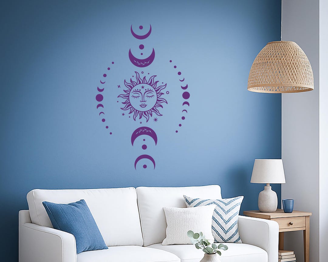 Boho Sun & Moon Phases Vinyl Wall Decal: Celestial Home Decor (#8188dg ...