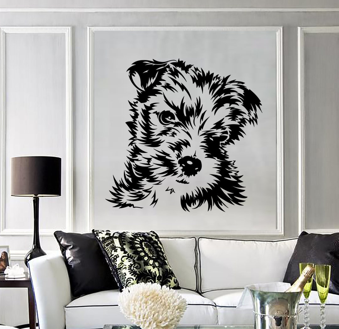 Wall Vinyl Decal Dog's Portrait Cute Shaggy Dog Puppy Dog Collar ...