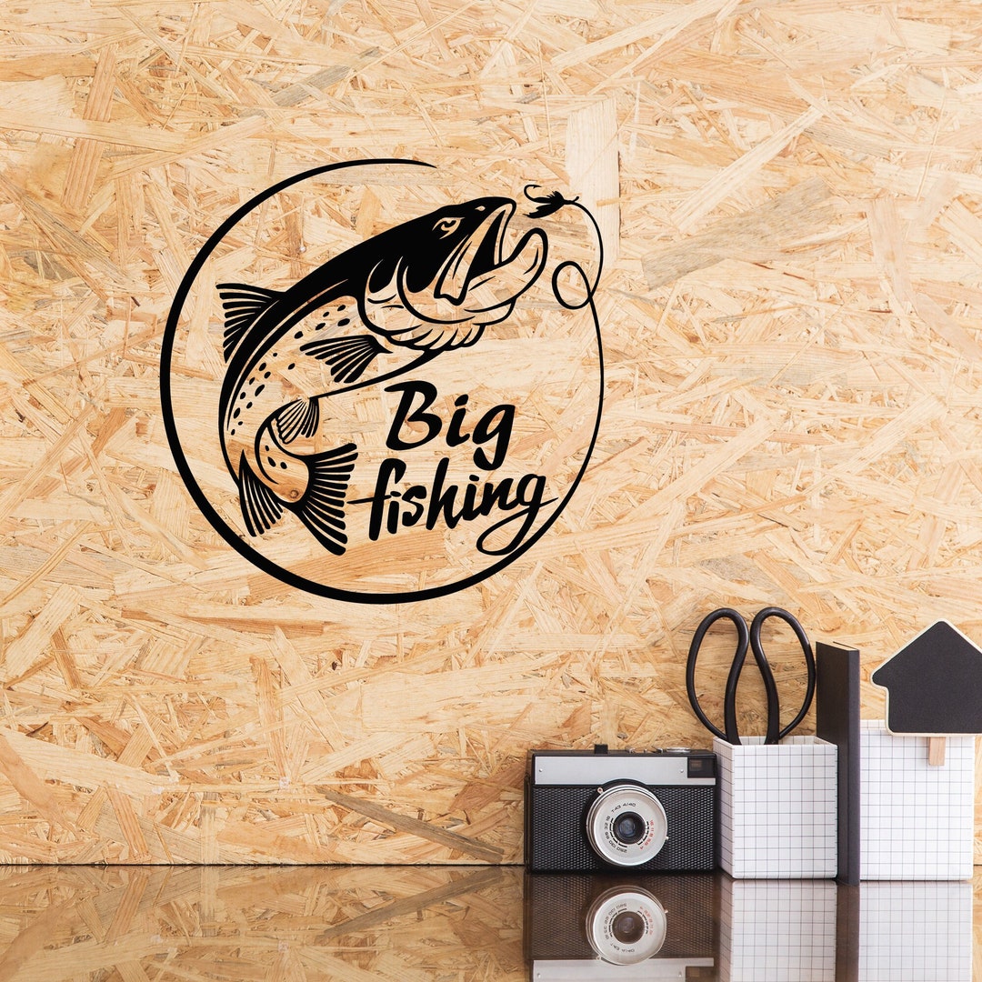 Big Fish Vinyl Wall Decal Fishing Rod Catfish Fisherman Stickers Mural ...