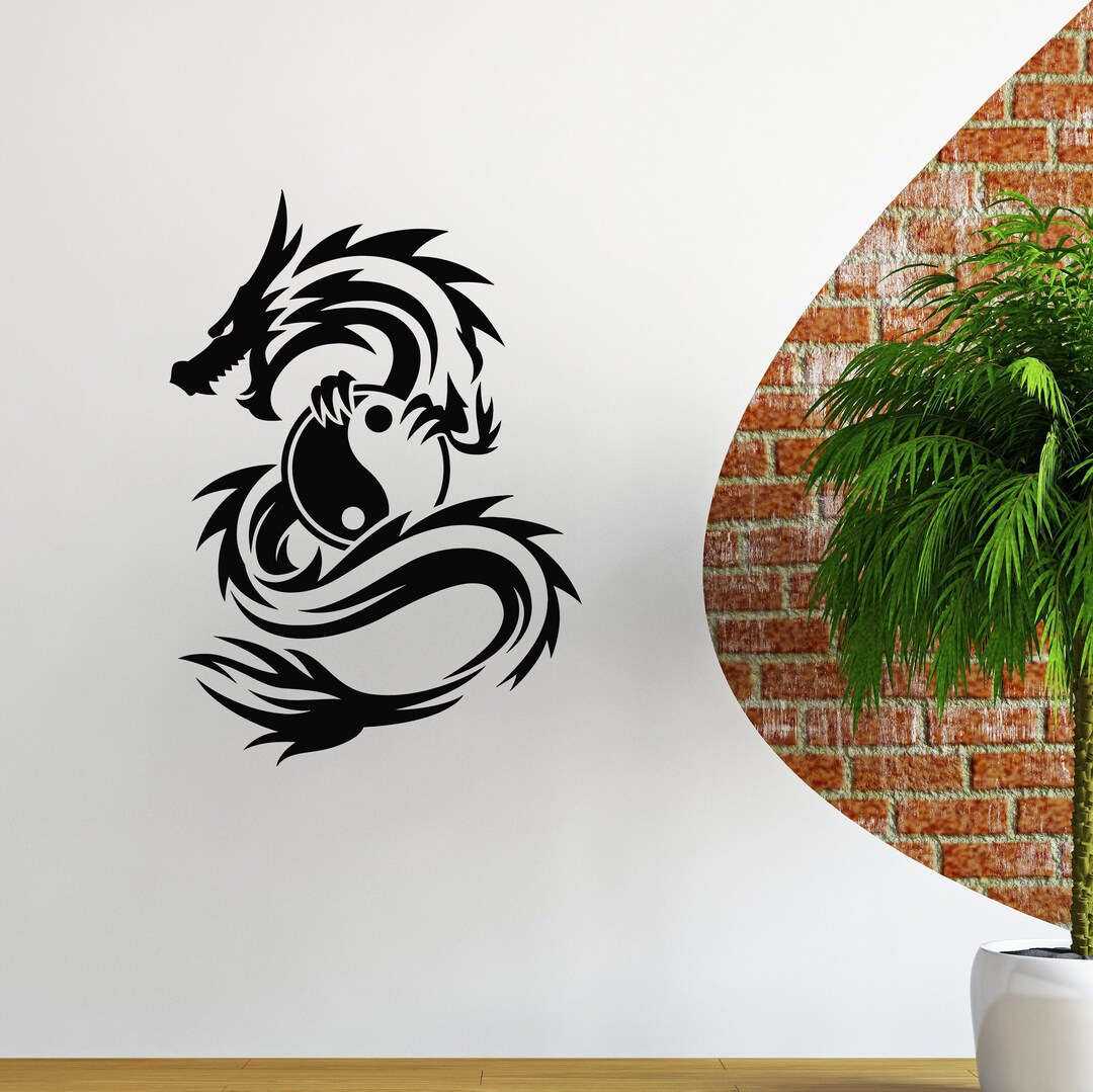 Dragon Vinyl Wall Decal Oriental Mythological Fantasy Animal Yin Yang ...