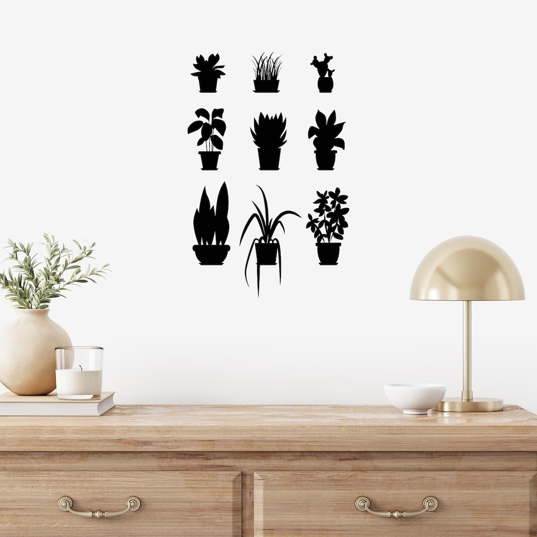 Indoor Plants Vinyl Wall Decal Pots Flowers Living Room Bedroom ...