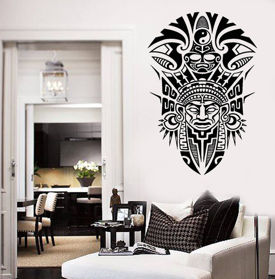 Wall Vinyl Decal Mask Mayan Ancient Tribal Indians Living Room Decor ...