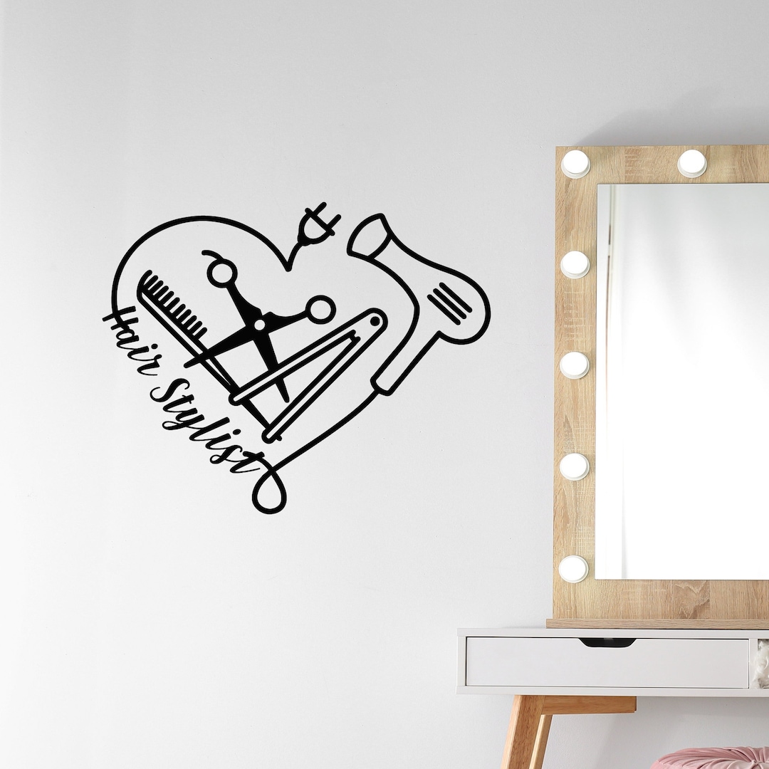 Hair Stylist Vinyl Wall Decal Beauty Professional Salon Comb Scissors ...