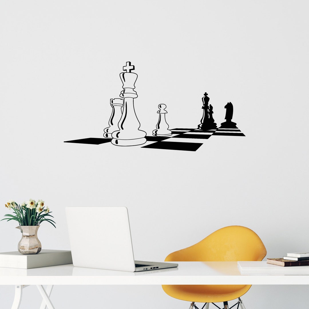 Chess Board Wall Vinyl Decal Chessmen Intellectual Logical Board Game ...