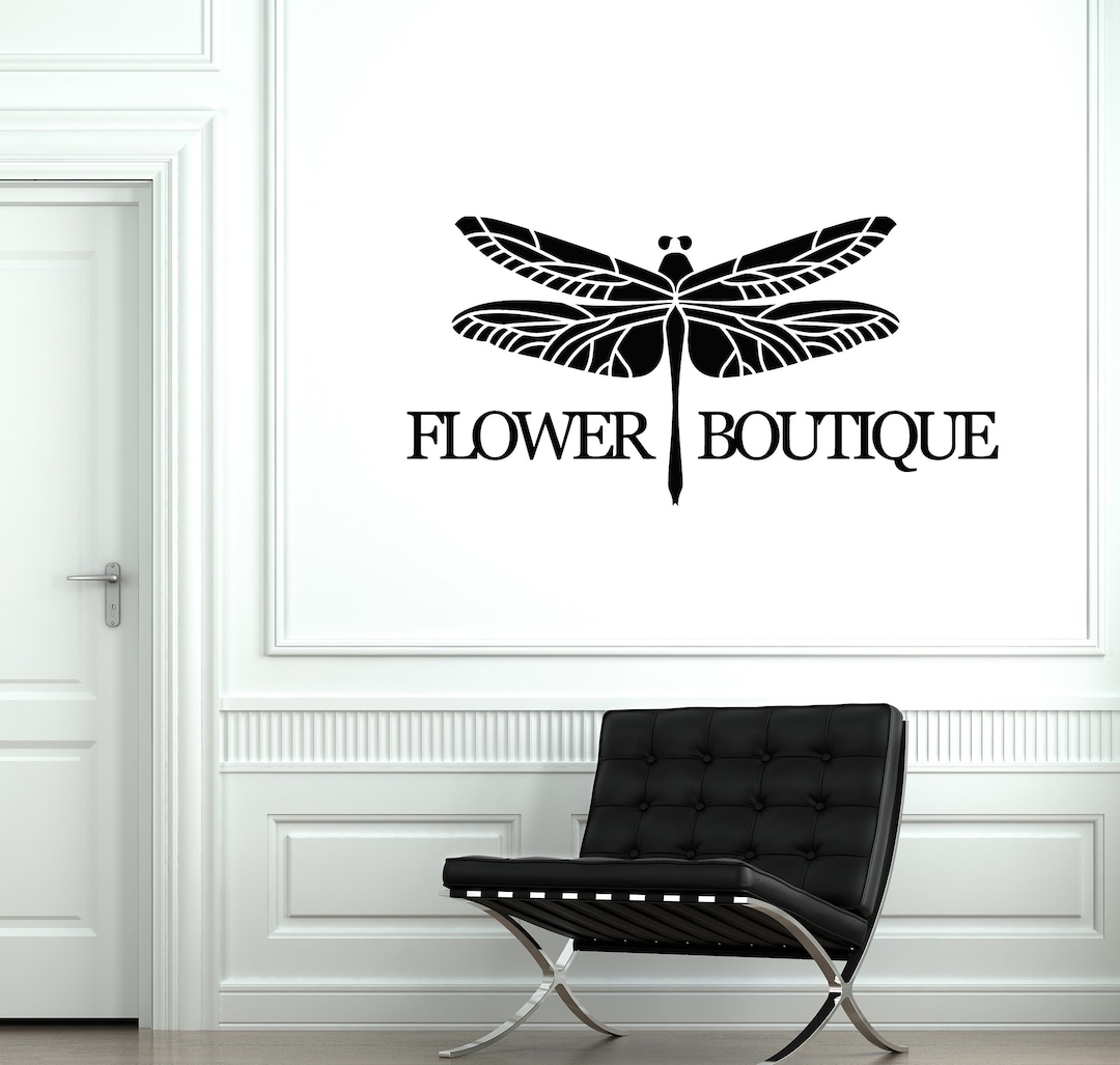 Flower Boutique Vinyl Wall Decal Dragonfly Shop Decor Stickers Mural ...