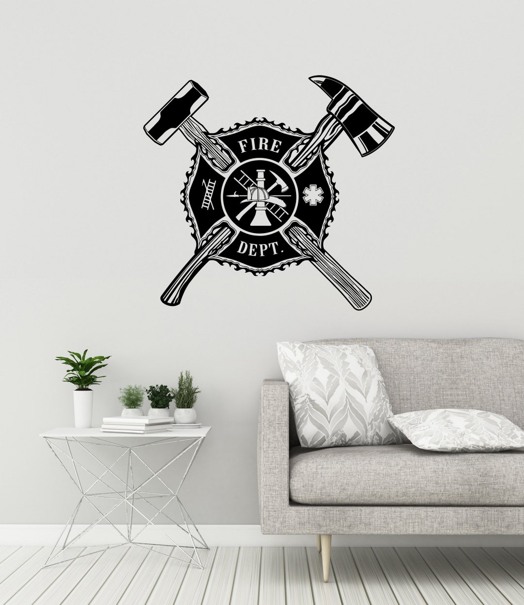 Fire Dept Vinyl Wall Decal Firefighter Shield Firefighting Stickers ...