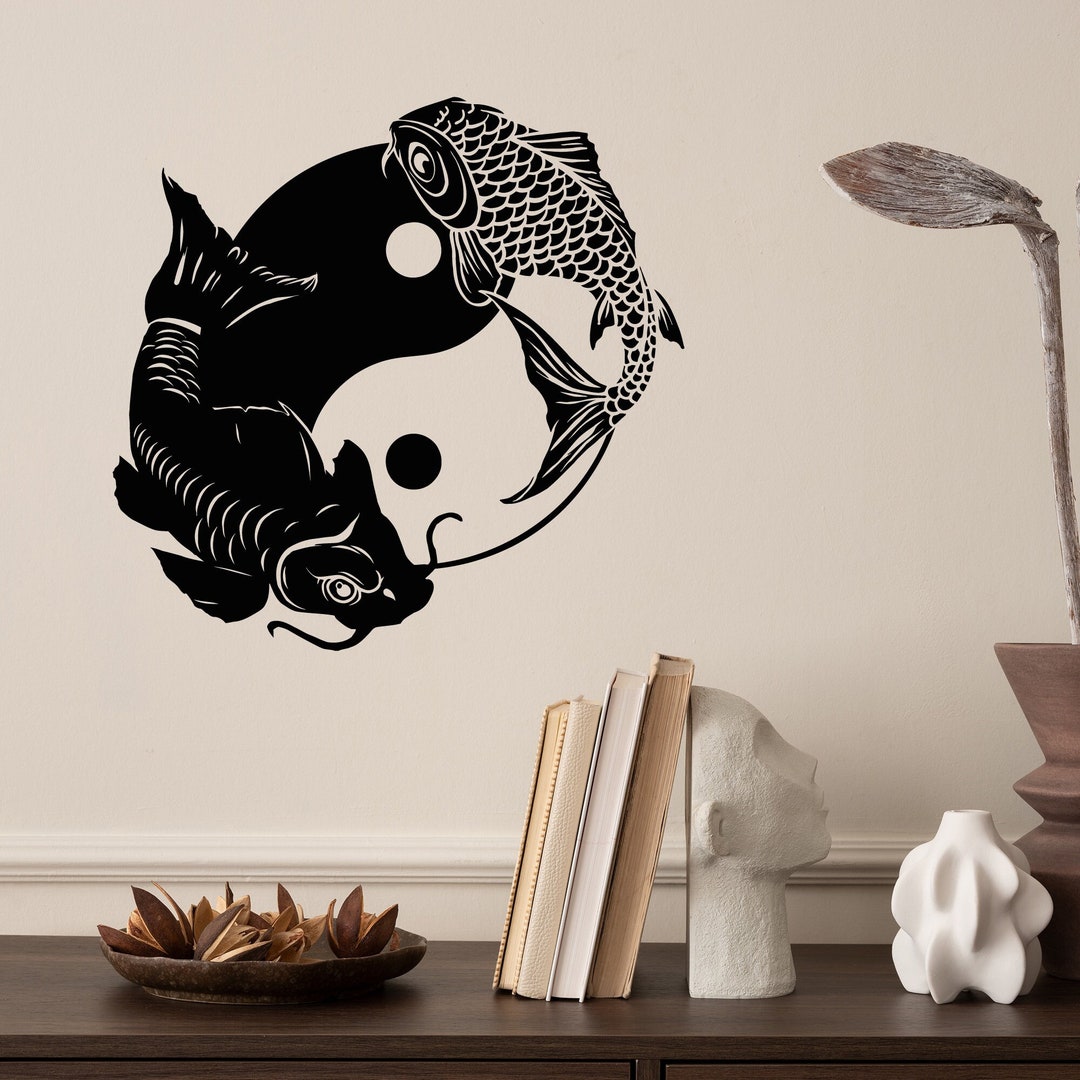 Zen Vinyl Wall Decal Couple Fishes Yin Yang Asian Symbol Stickers Mural ...