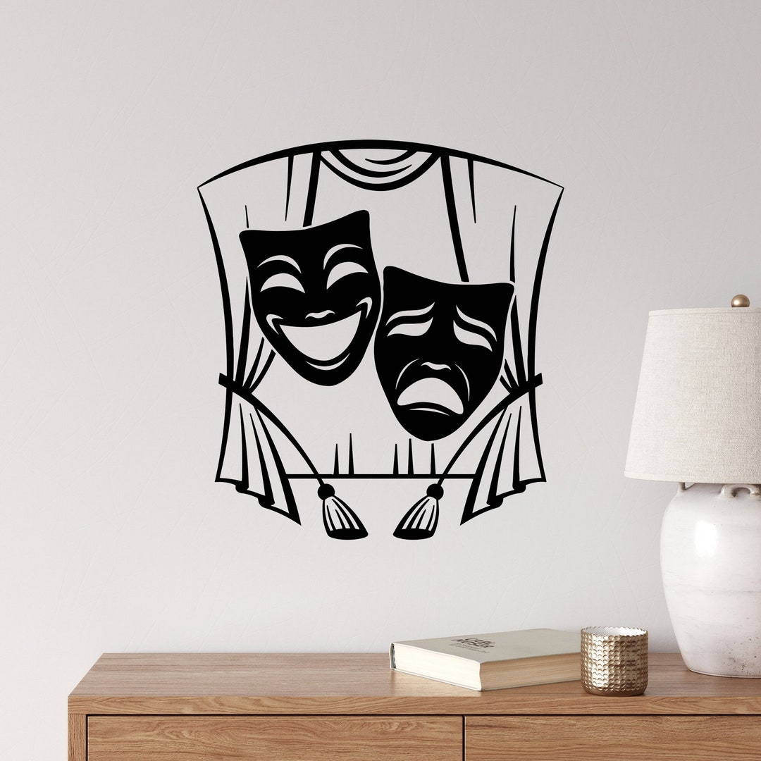 Theater Logo Vinyl Wall Decal Face Mask Drama and Comedy Decoration of ...