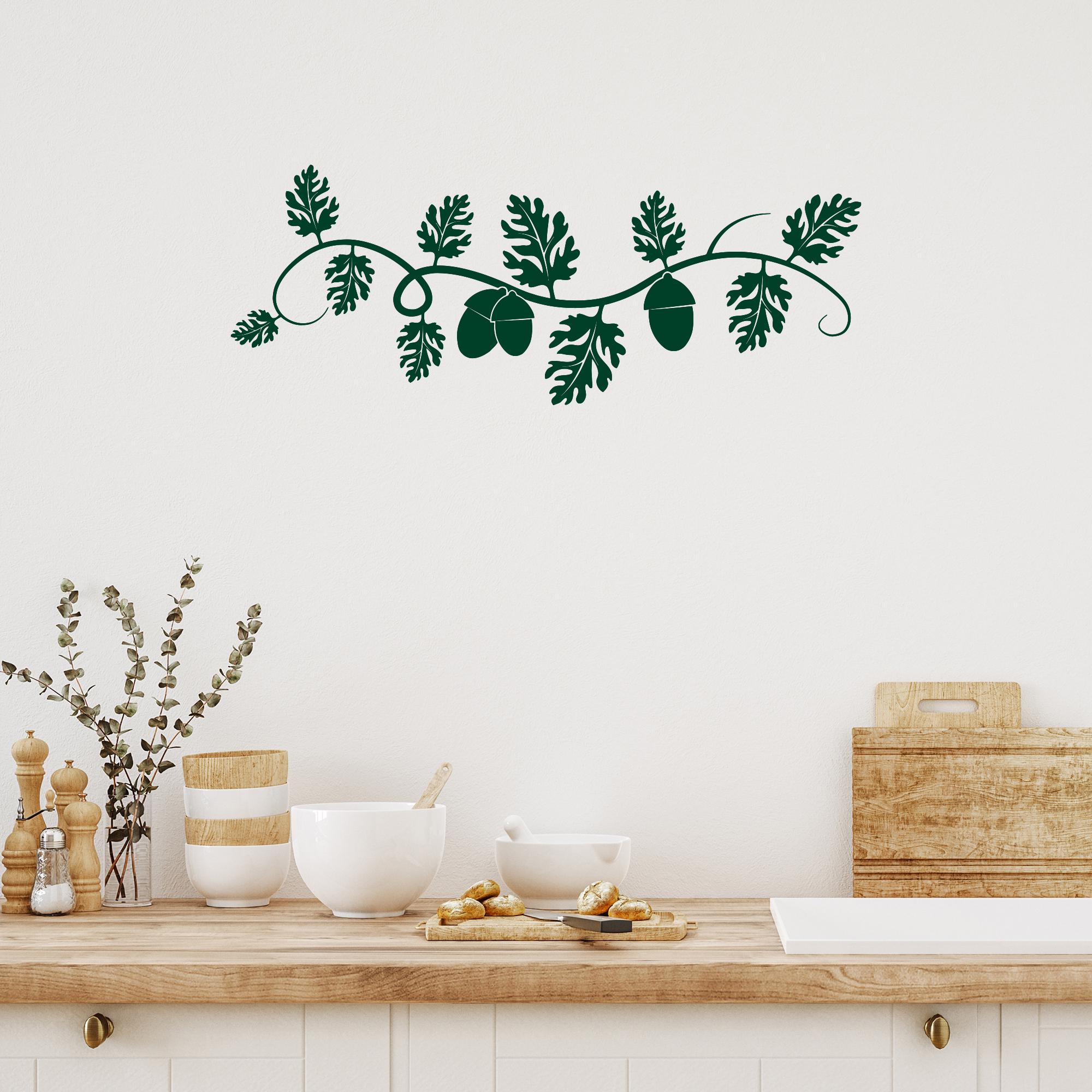Oak Tree Branch Vinyl Wall Decal Leaves Acorns Nature Plant Room Decor ...