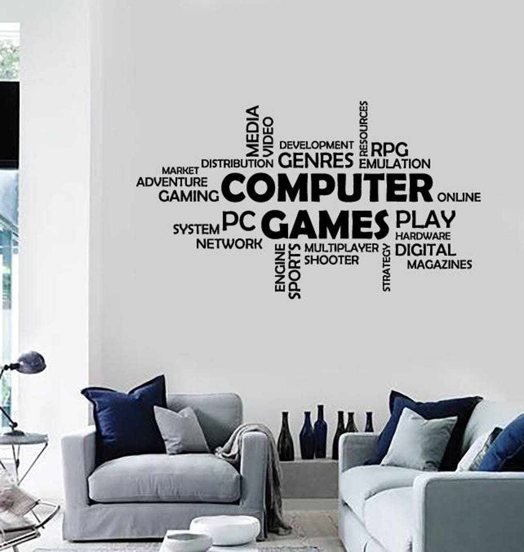 Wall Vinyl Decal Word Cloud Computer Games Multiplayer Media Mural ...