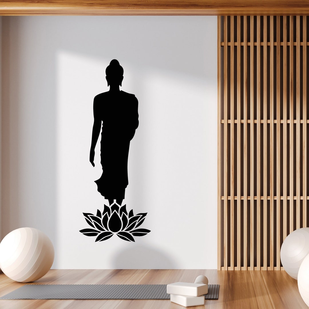Buddha Vinyl Wall Decal Meditation Yoga Lotus Flower Buddhism Stickers ...