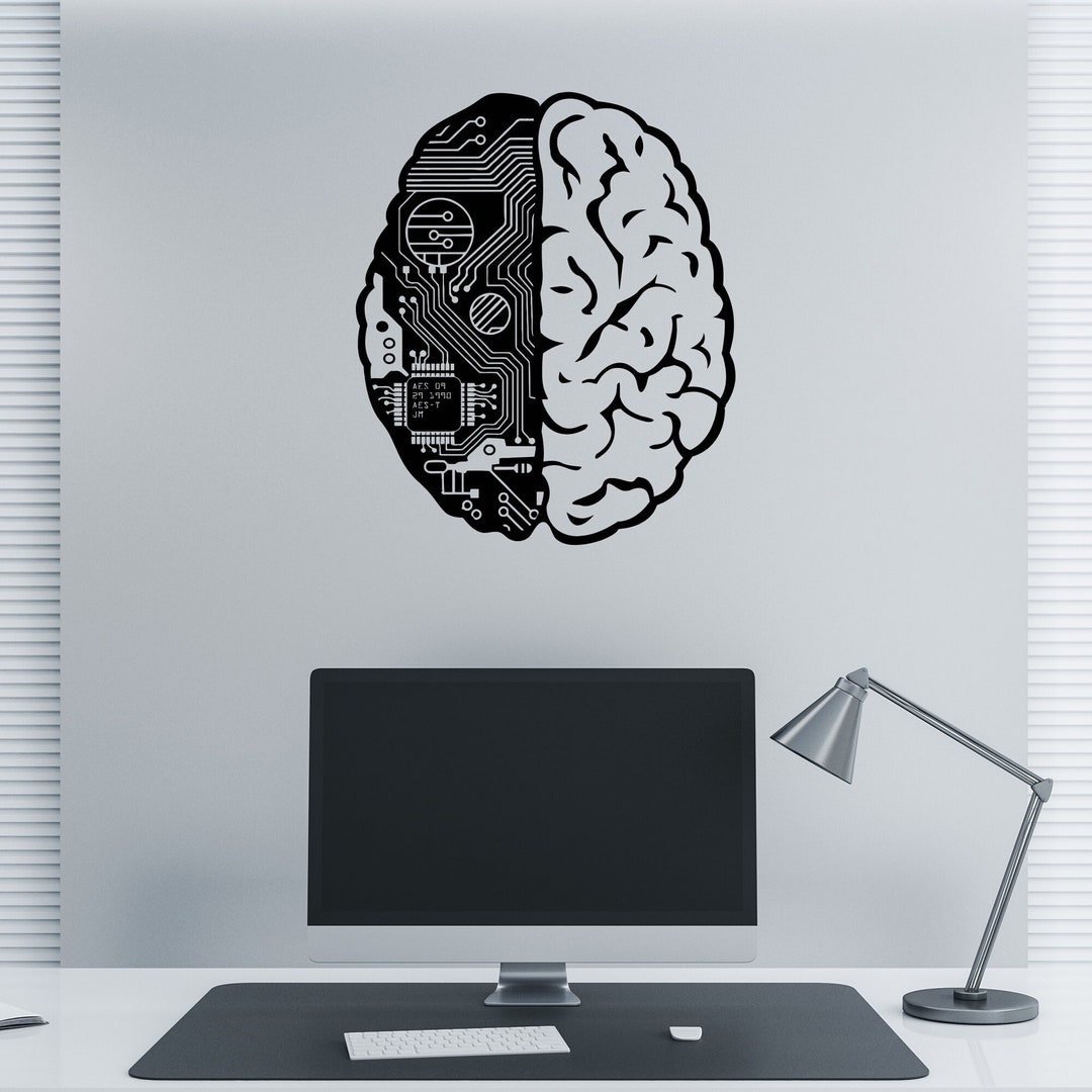 Brain Wall Vinyl Decal Computer Artificial Intelligence Chip Office ...