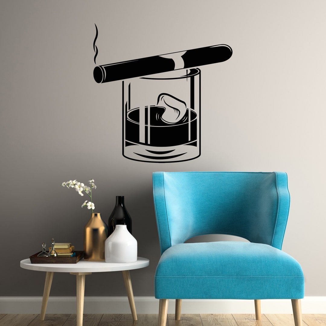 Whiskey Glass Vinyl Wall Decal Cigar Man Cave Bar Pub Decor Stickers ...