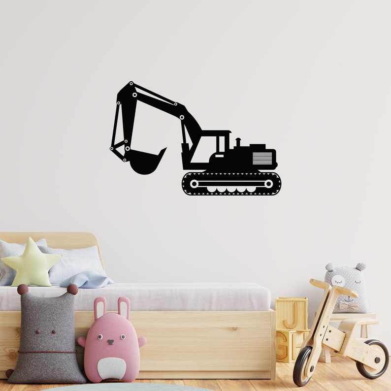Excavator Vinyl Wall Decal Construction Machine Vehicle Truck Boys Play ...