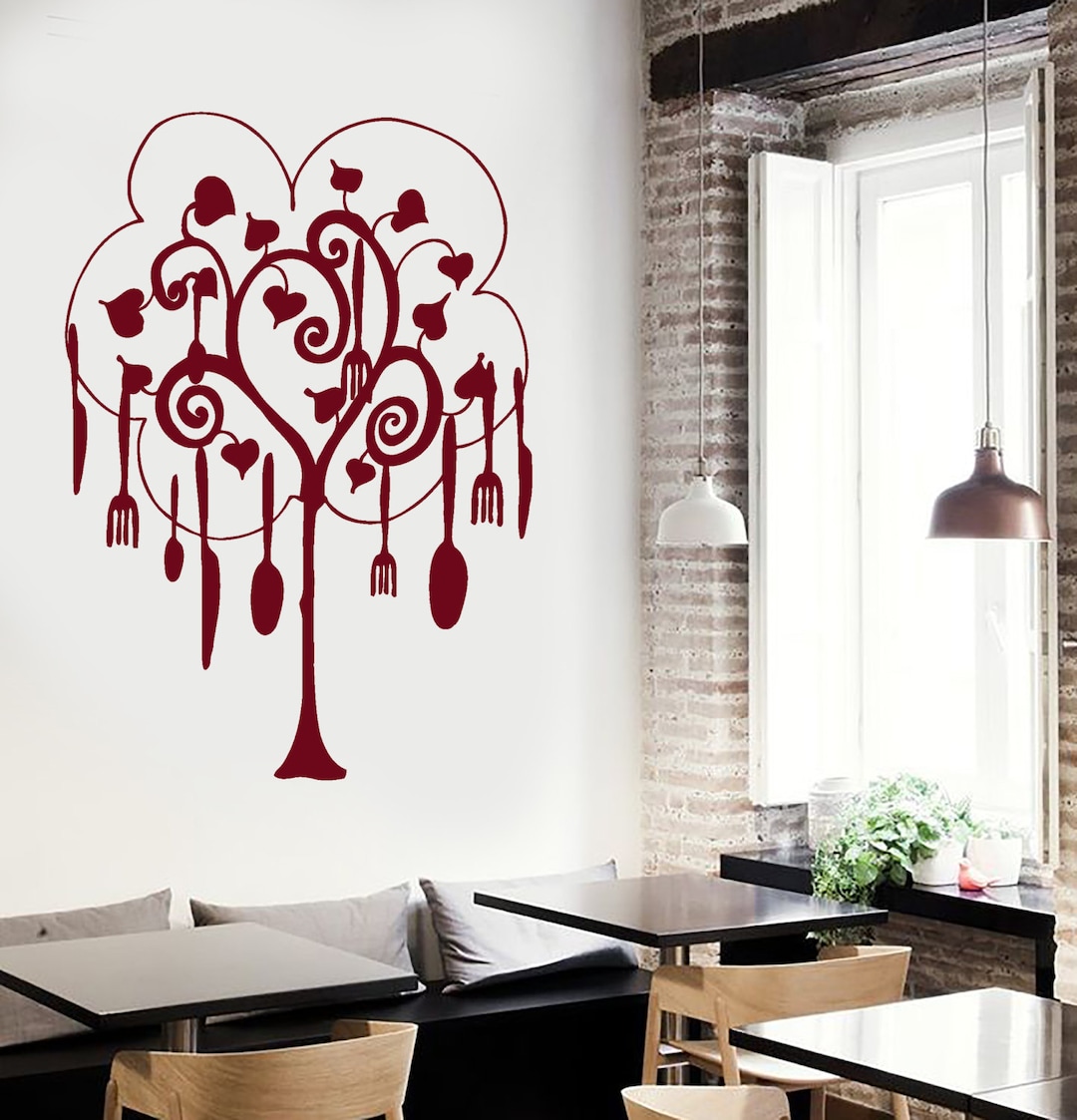 Wall Vinyl Decal Kitchen Utensil Tree Pots and Pans Ornament Awesome ...