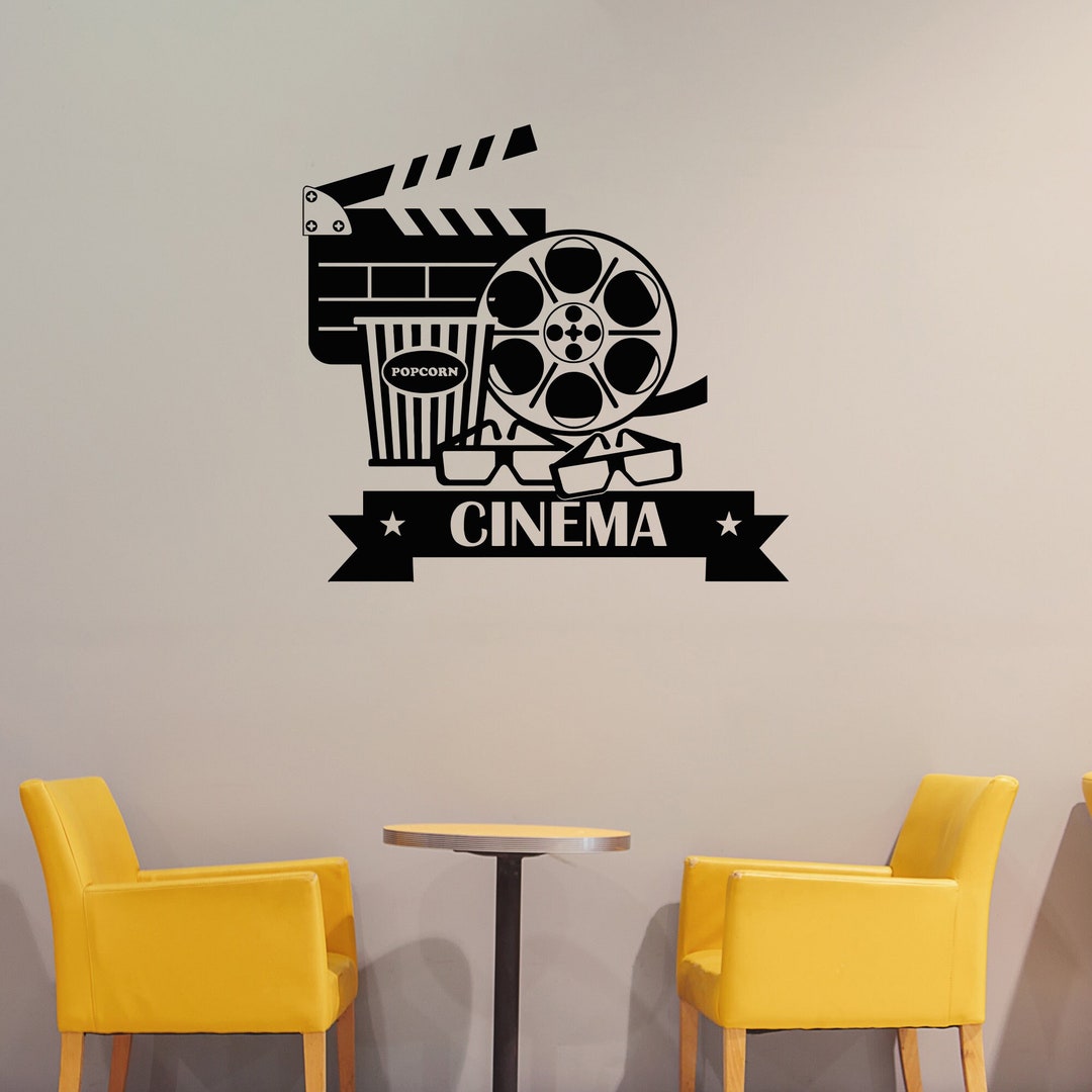 Cinema Wall Vinyl Decal Home Cinema Popcorn 3D Movie Film Reel ...