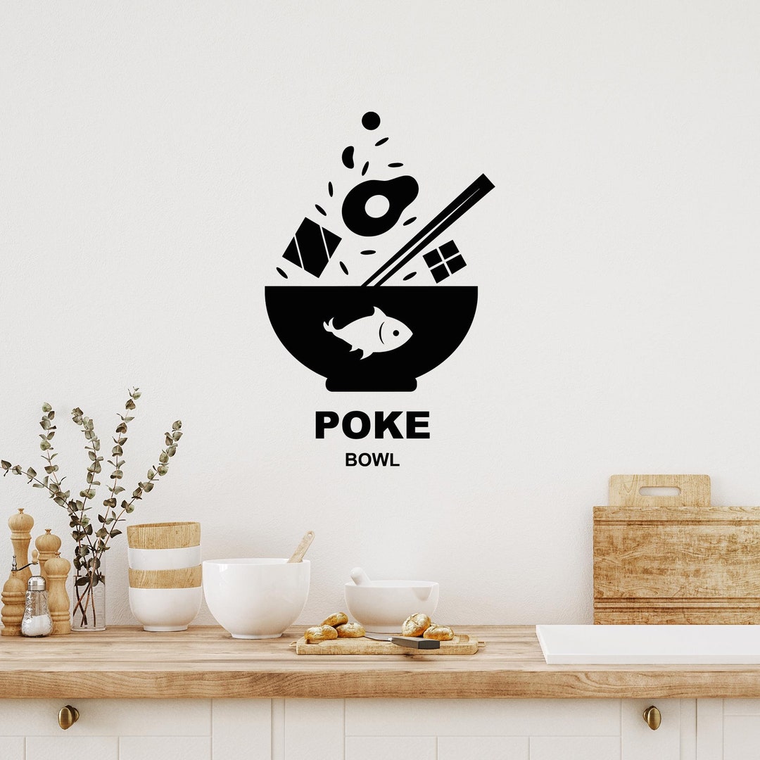 Poke Bowl Vinyl Wall Decal Hawaiian Food Cuisine Kitchen Decoration ...
