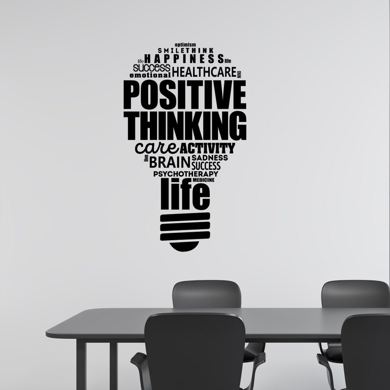 Positive Thinking Light Bulb Vinyl Wall Decal: Inspirational Office ...