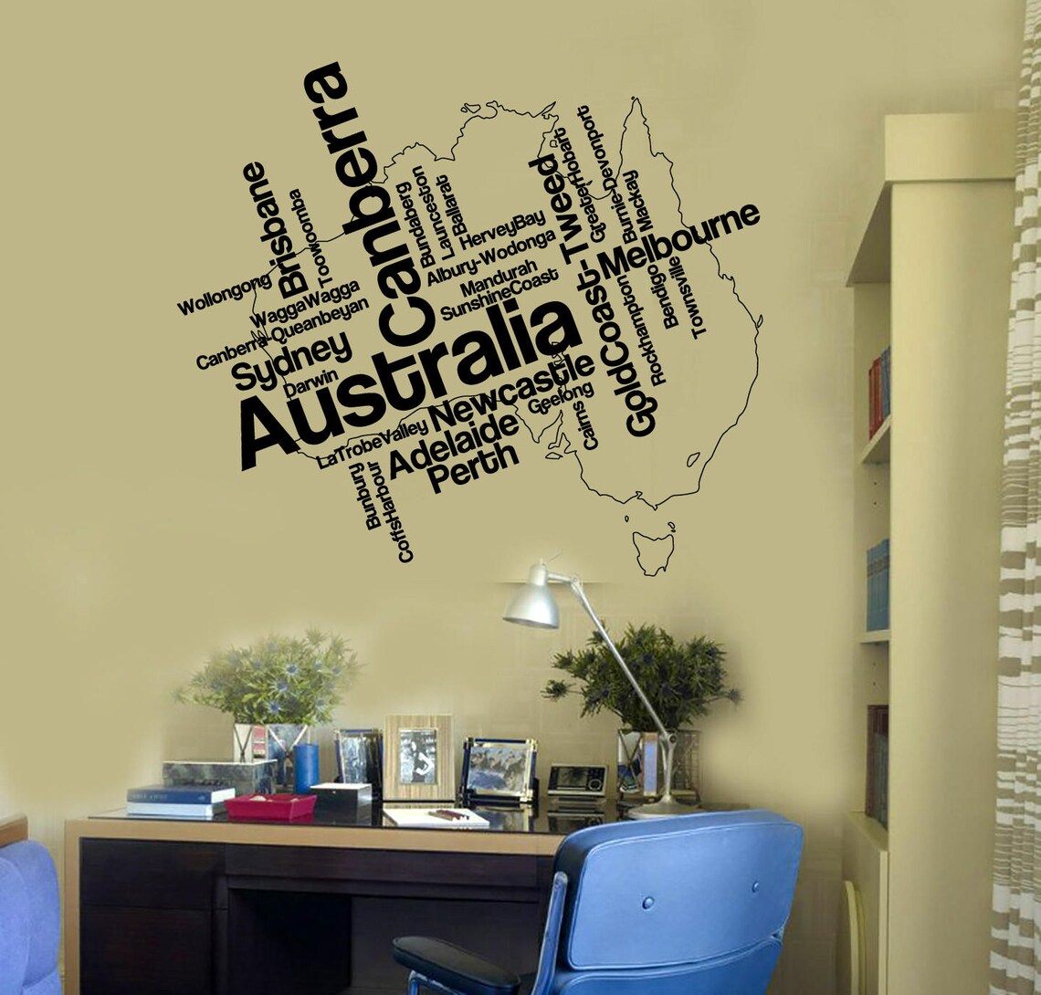 Wall Vinyl Decal Australia Map and Many Names Cities - Etsy