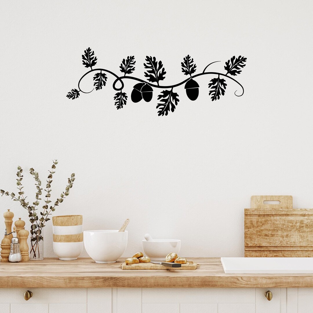 Oak Tree Branch Vinyl Wall Decal Leaves Acorns Nature Plant Room Decor ...
