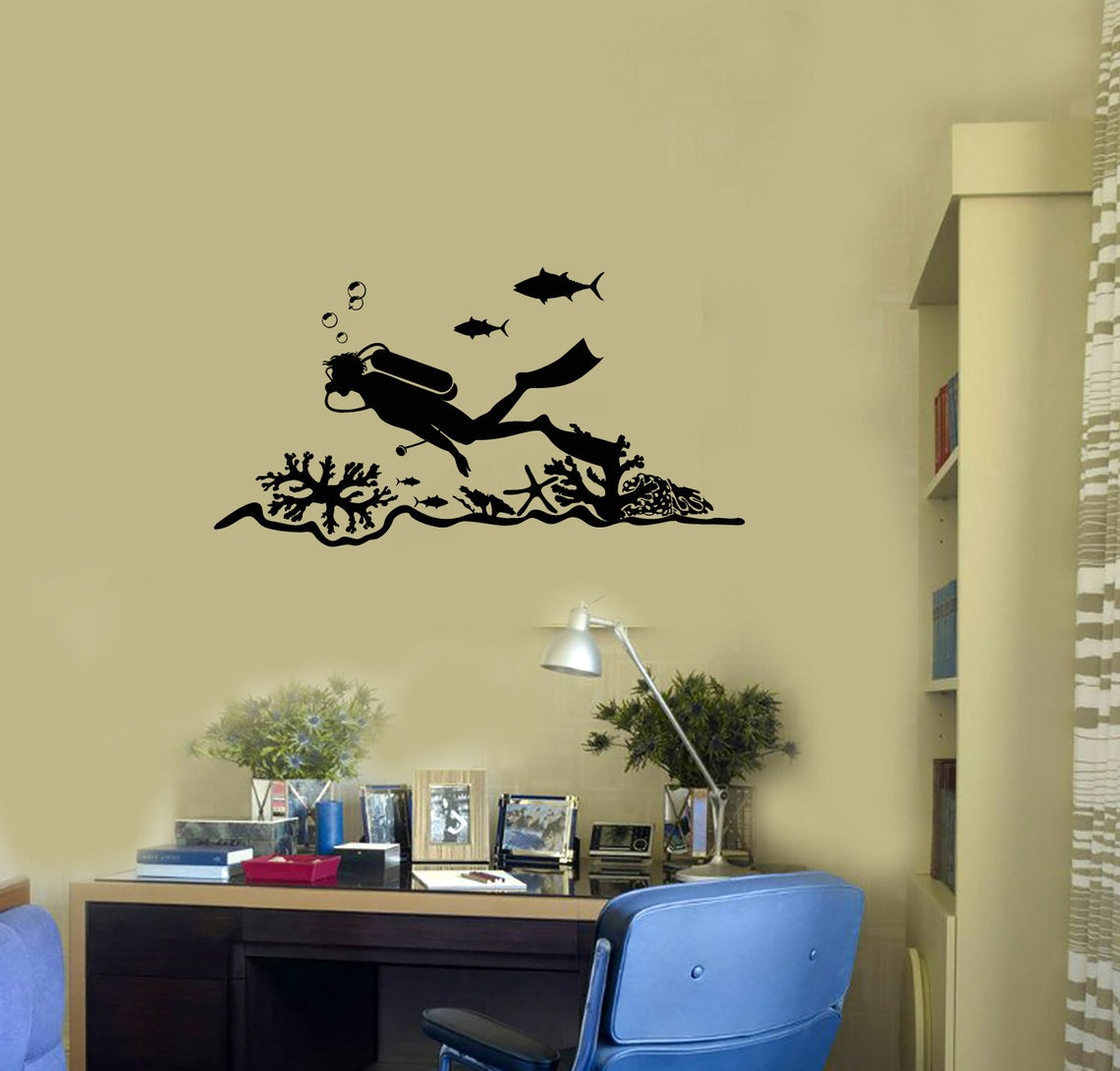 Diver Vinyl Wall Decal Underwater Ocean Scuba Diving Marine - Etsy