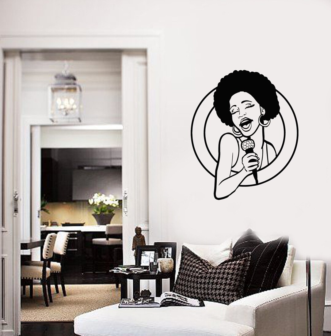 Singer Vinyl Wall Decal Beautiful Black Lady Room Home Decor Stickers ...