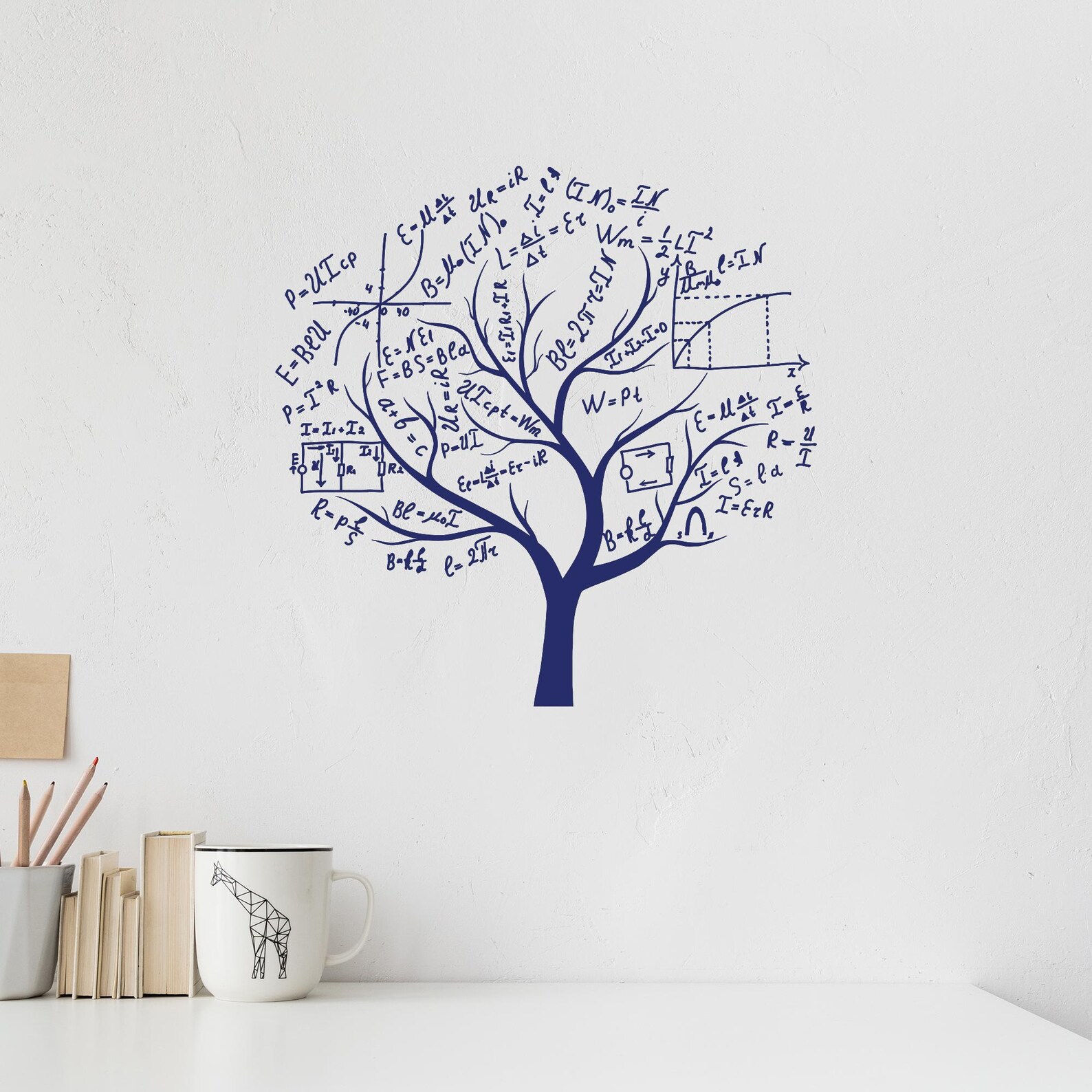 Math Tree Vinyl Wall Decal Brain High School Mathematical Symbols ...