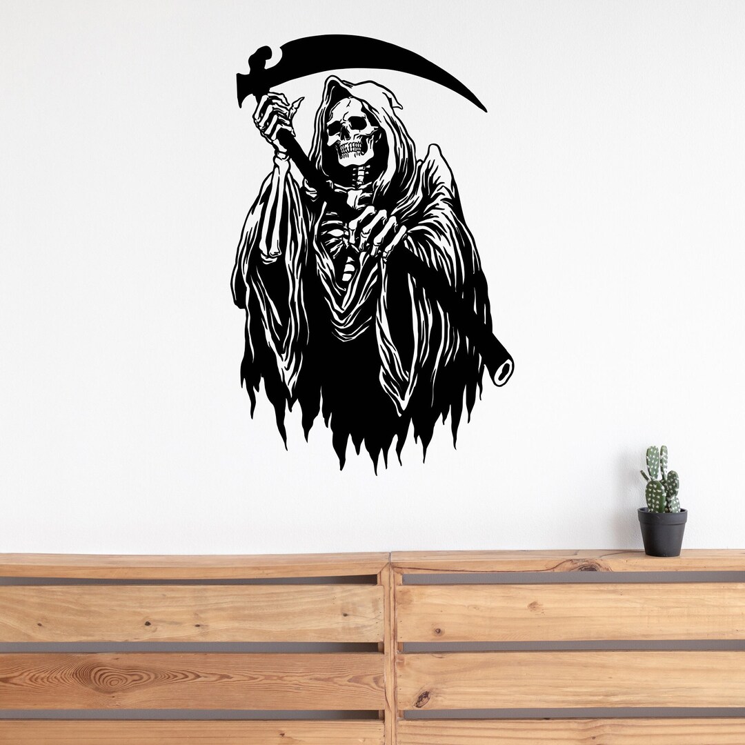 Grim Reaper Vinyl Wall Decal Halloween Gothic Room Spooky Decor Style ...