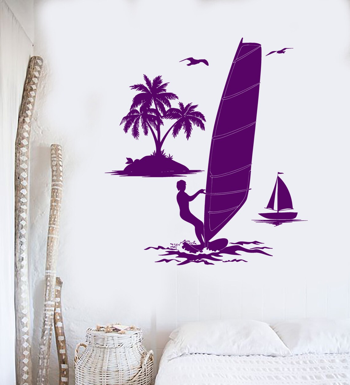 Windsurfing Wall Decal: Beach House Decor, Yacht & Palms Nautical Art ...